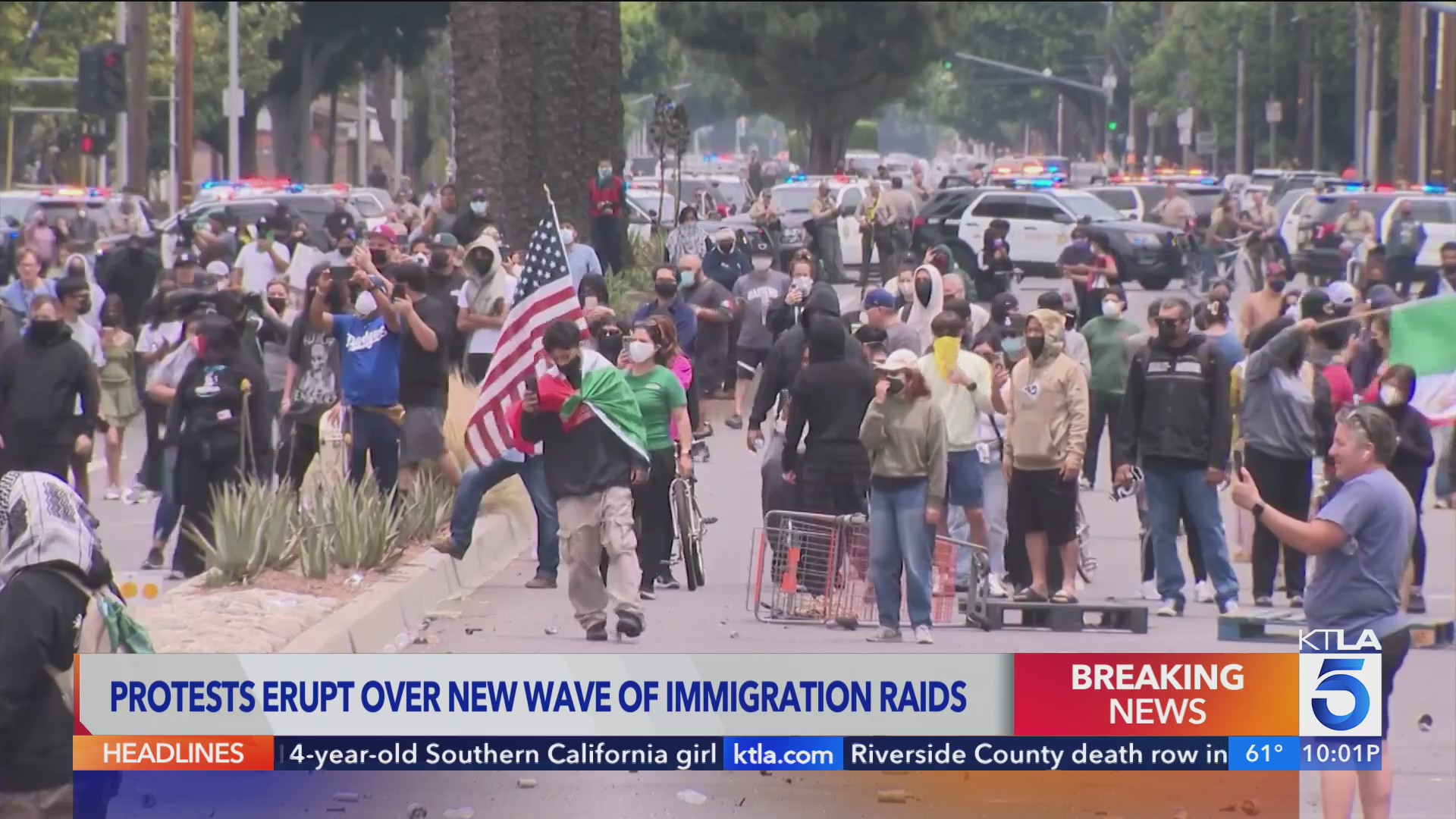 Demonstrators protest ICE raids in L.A; federal agents create skirmish line