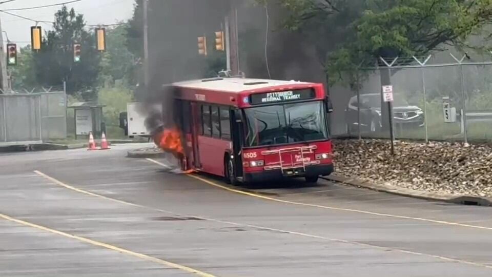 PRT bus catches on fire after wire falls on it at Ross Township garage