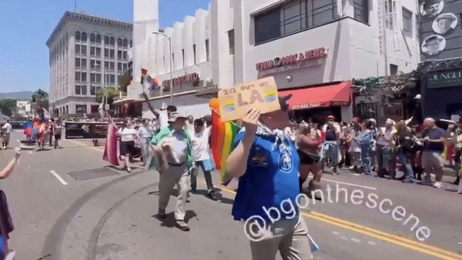Paradegoers Chant 'No ICE in LA' During LA Pride March in Hollywood