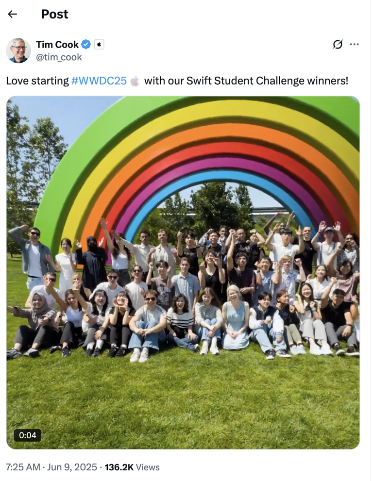 WWDC 2025: Apple CEO Tim Cook meets winners of Swift Student Challenge ...