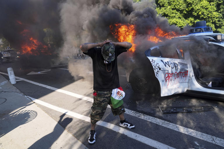 LA protests: Photos show Waymo cars on fire in riots