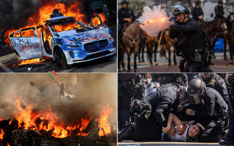 Los Angeles protests: Trump declares 'bring in the troops' as cars set ...