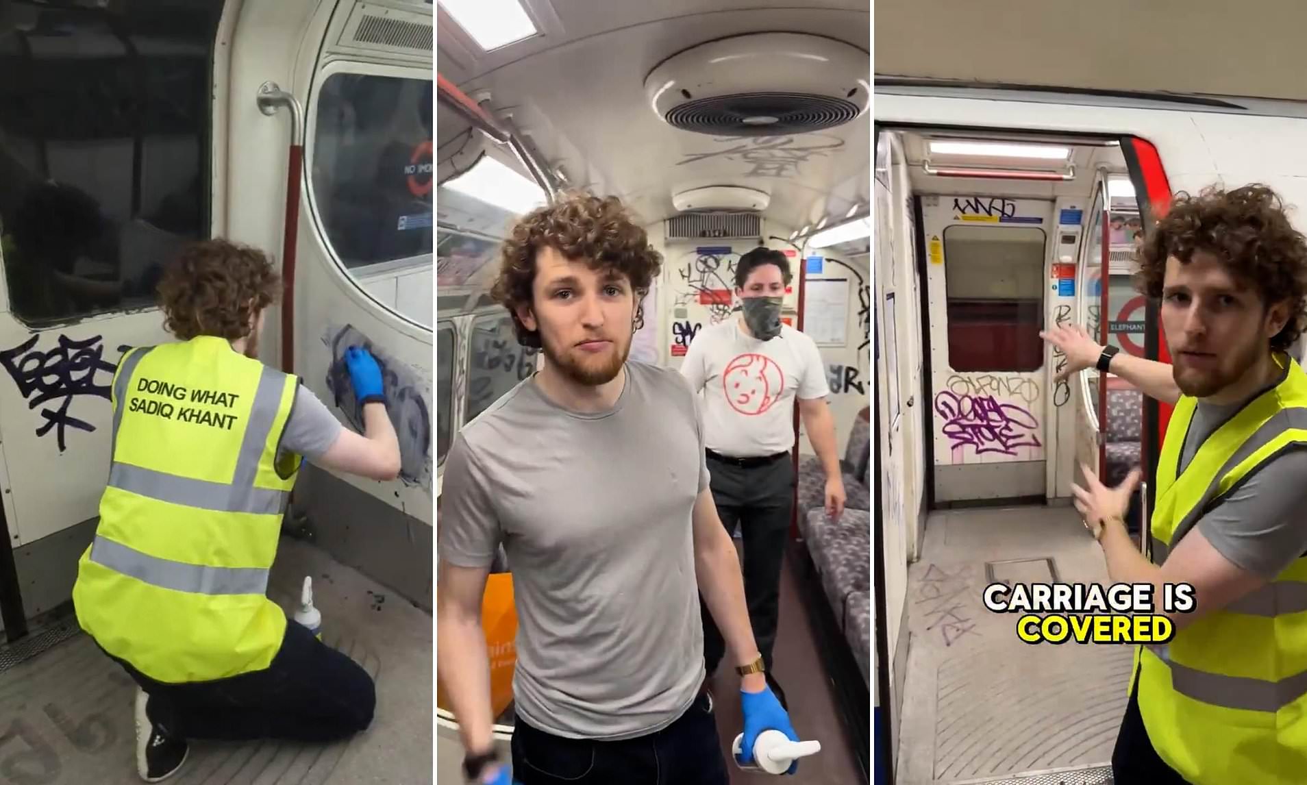 Fed-up commuters take matters in their own hands and scrub graffiti off ...