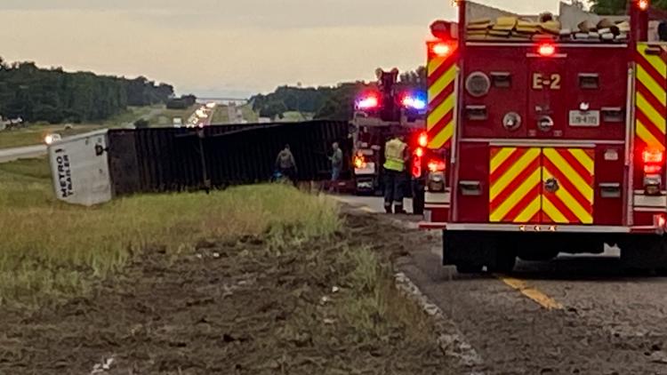 Overturned semi blocking traffic on I-20 in Van Zandt County