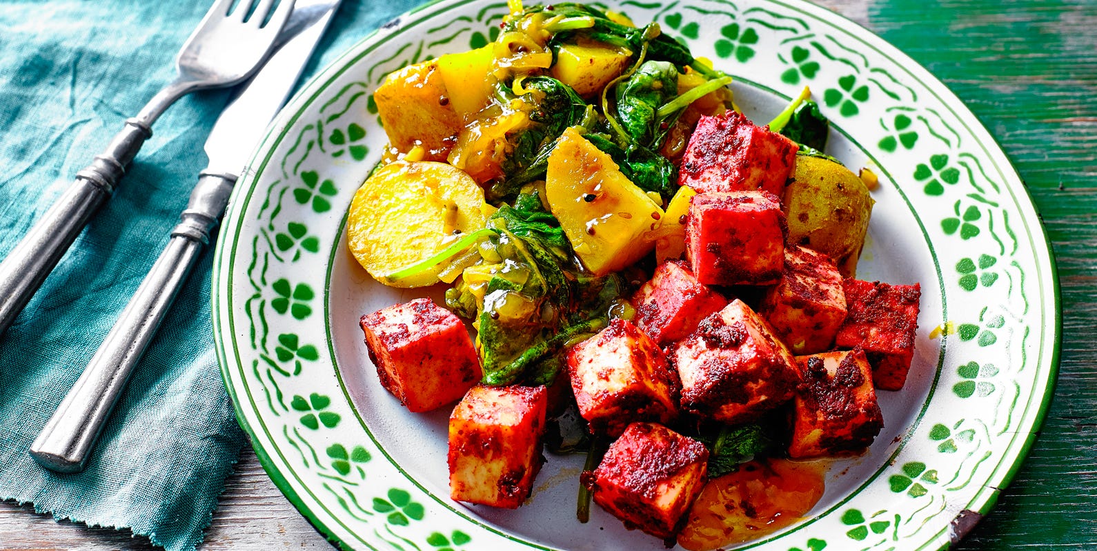 All-in-one tandoori paneer and saag aloo traybake recipe