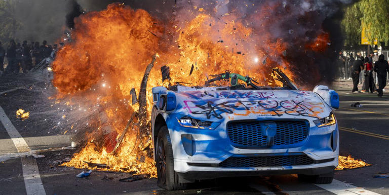 Multiple Waymo Self-Driving Cars Set on Fire During Los Angeles ...