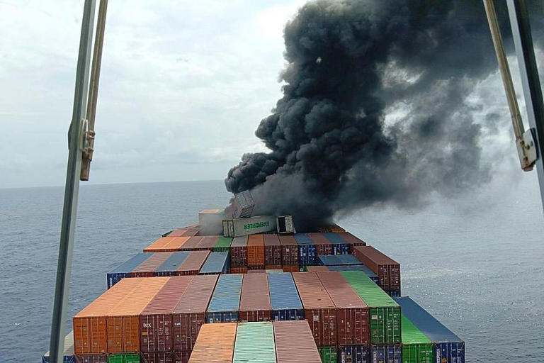 Fire breaks out on container ship after explosion, Indian coastguard says