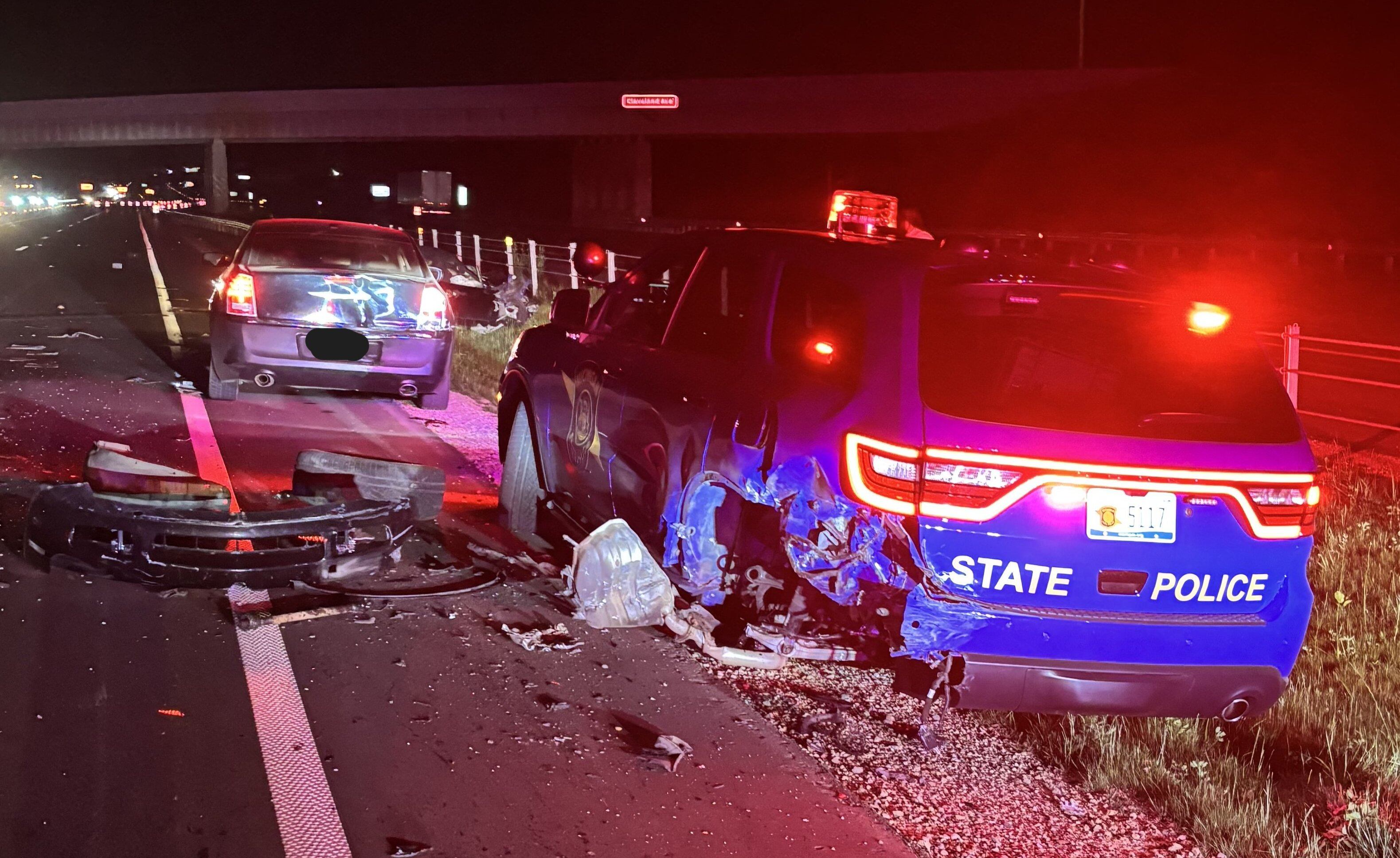 WATCH: MSP vehicle hit during traffic stop, driver arrested