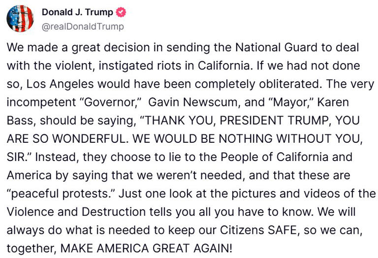 Trump touts 'great decision' to deploy troops to LA