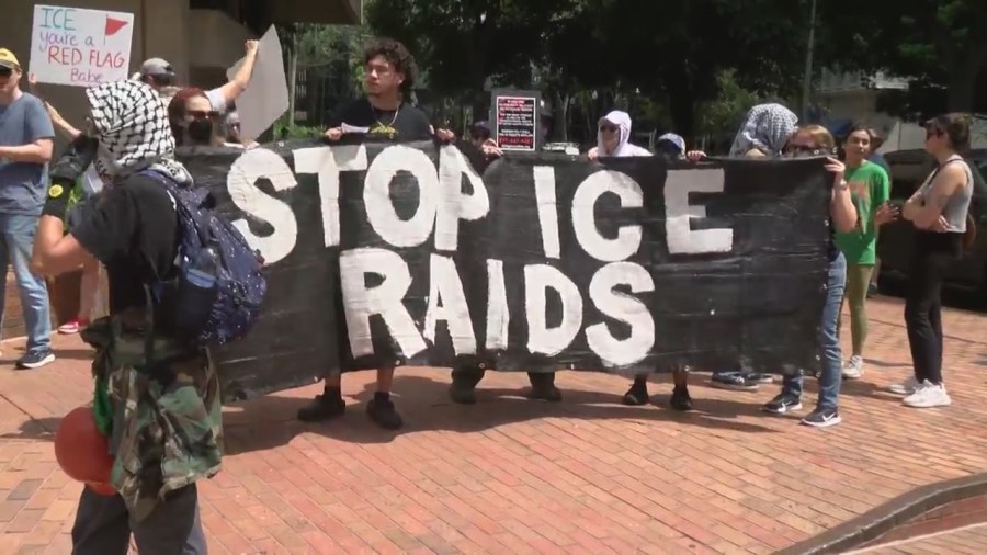 Crowd gathers at Tampa City Hall to protest ICE raids