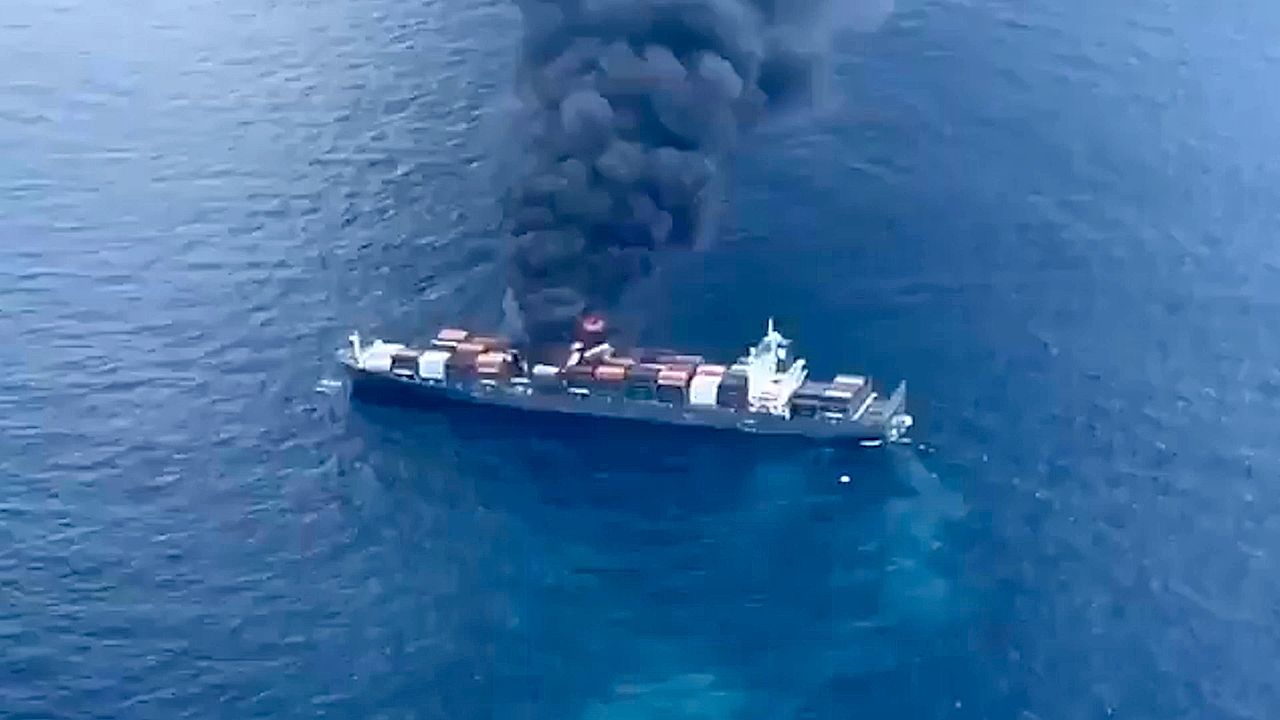 Rescue launched after crew jumps from cargo ship on fire off Indian coast