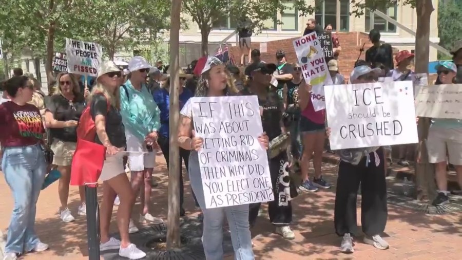 Crowd gathers at Tampa City Hall to protest ICE raids