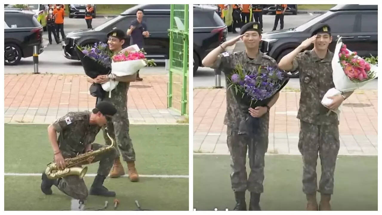 BTS members RM and V officially discharged from Military service; greet ...