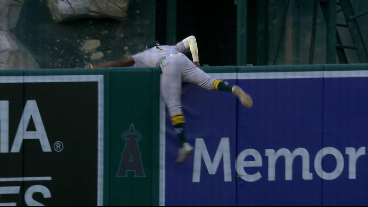 Watch A's rookie Clarke make jaw-dropping catch to rob Angels homer