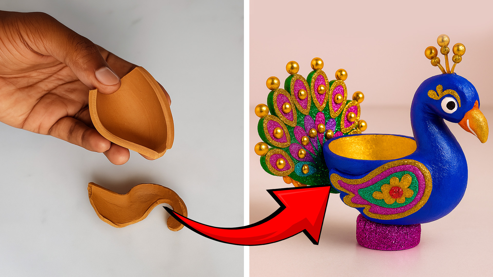 DIY Peacock Diya Decoration | Diya Decoration Ideas for Diwali