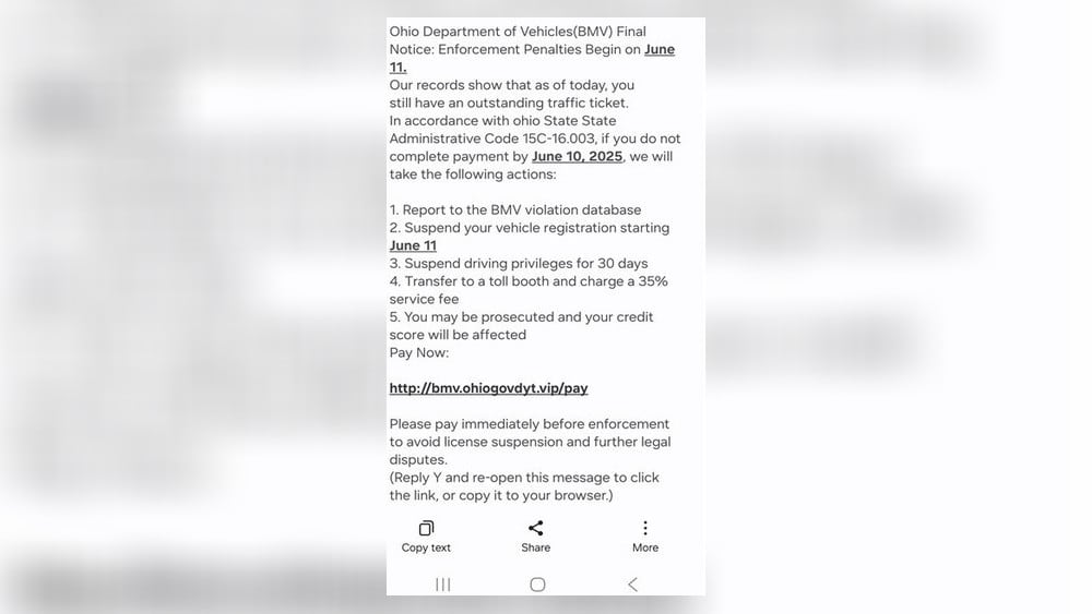 Did you get a text like this? Ohio BMV warns it’s a scam