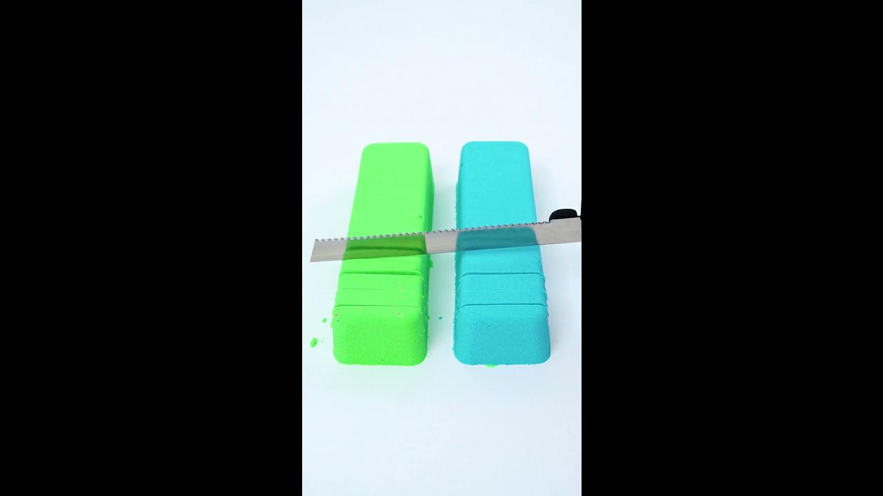Cutting Blue And Green Bar Sand Satisfyingly