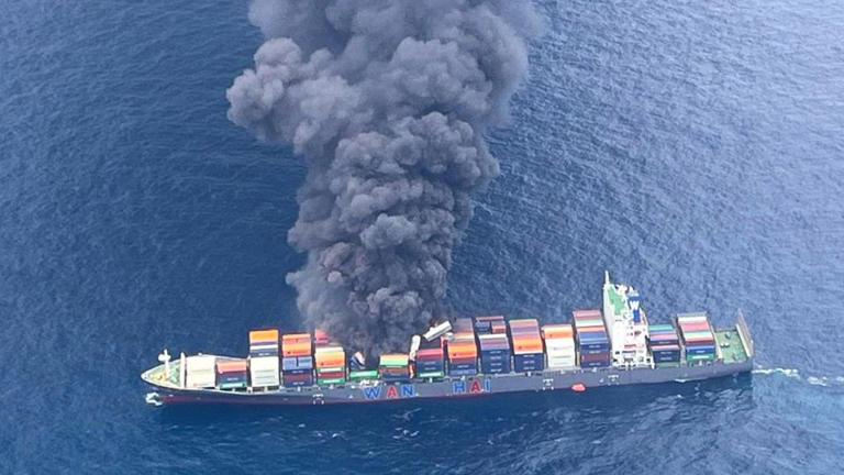 Indian coast guard battles massive fire on container ship listing off ...