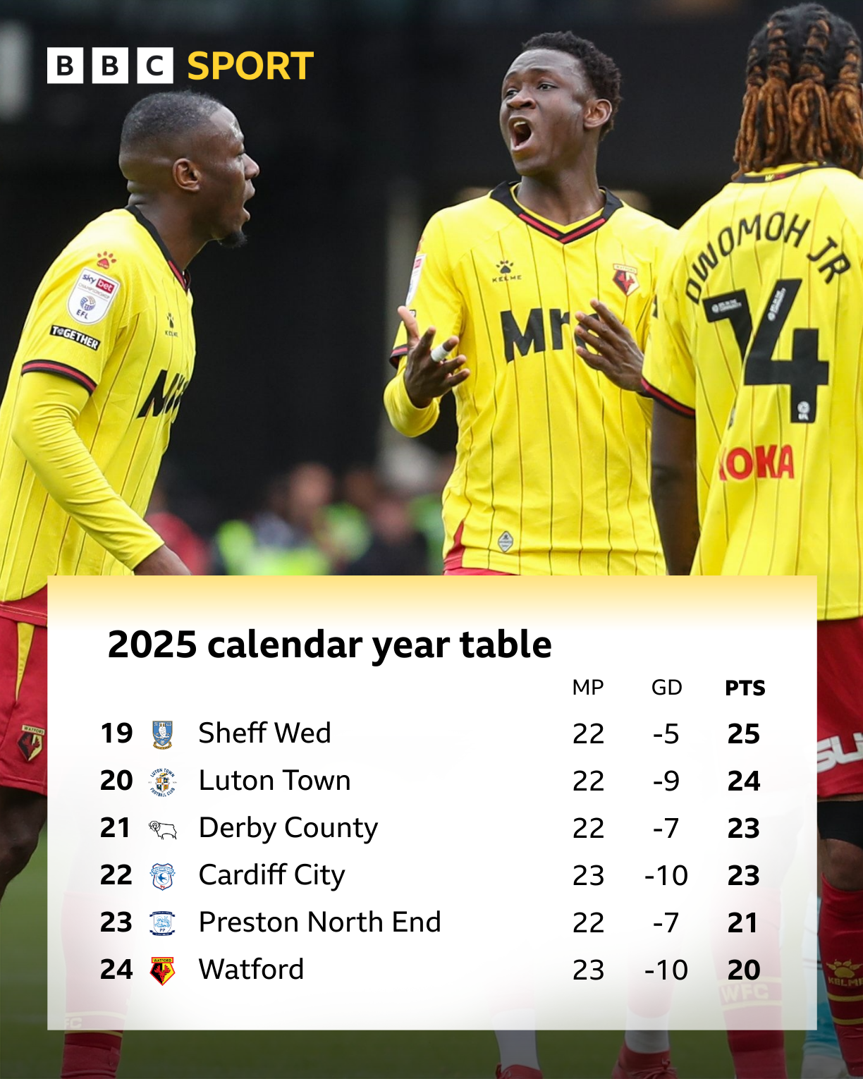 Lions up, Watford down? The 2025 Championship table