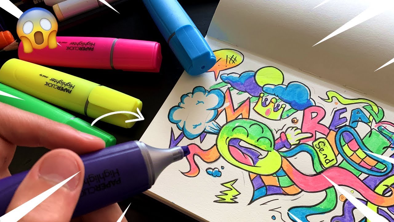 Drawing Using ONLY Highlighters! | Highlighter Art Challenge