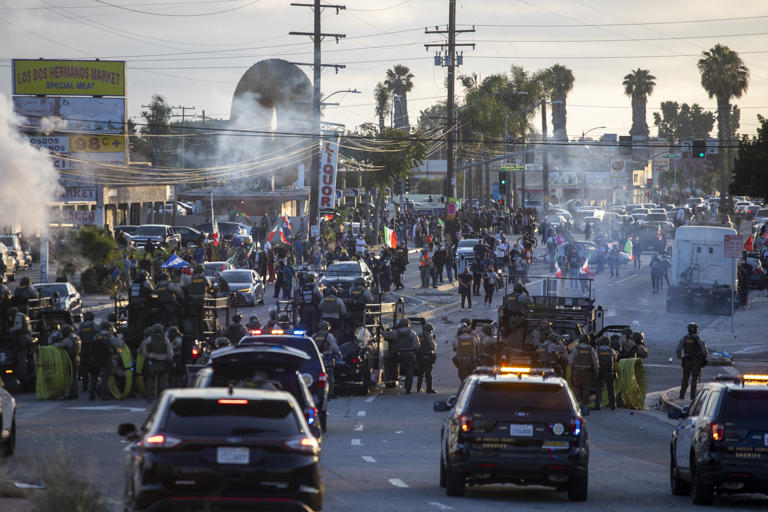 Mysterious riot gear handed out to LA protesters raises questions