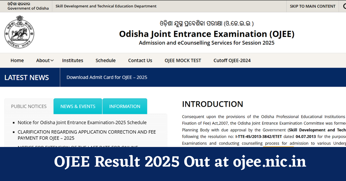 OJEE Result 2025 Out at ojee.nic.in: Get Direct Link to Download Rank ...
