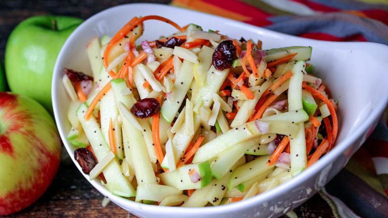 This simple apple slaw salad is sweet, tangy, and filled with different ...
