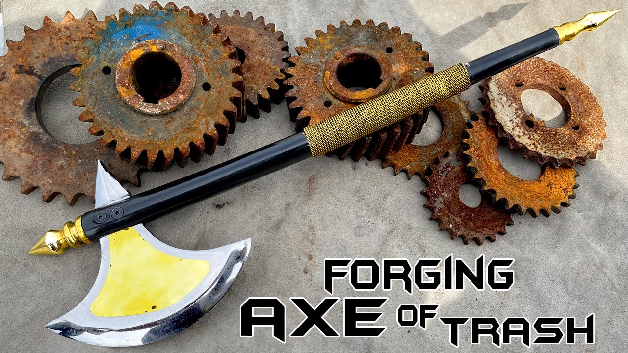 Hand FORGING a War AXE Out of Rusted IRON GEAR - Razor Sharp