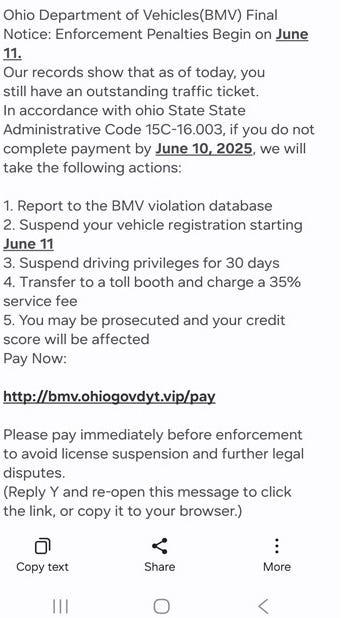 Grift alert: Ohio BMV warns drivers of scammers sending texts posing as ...