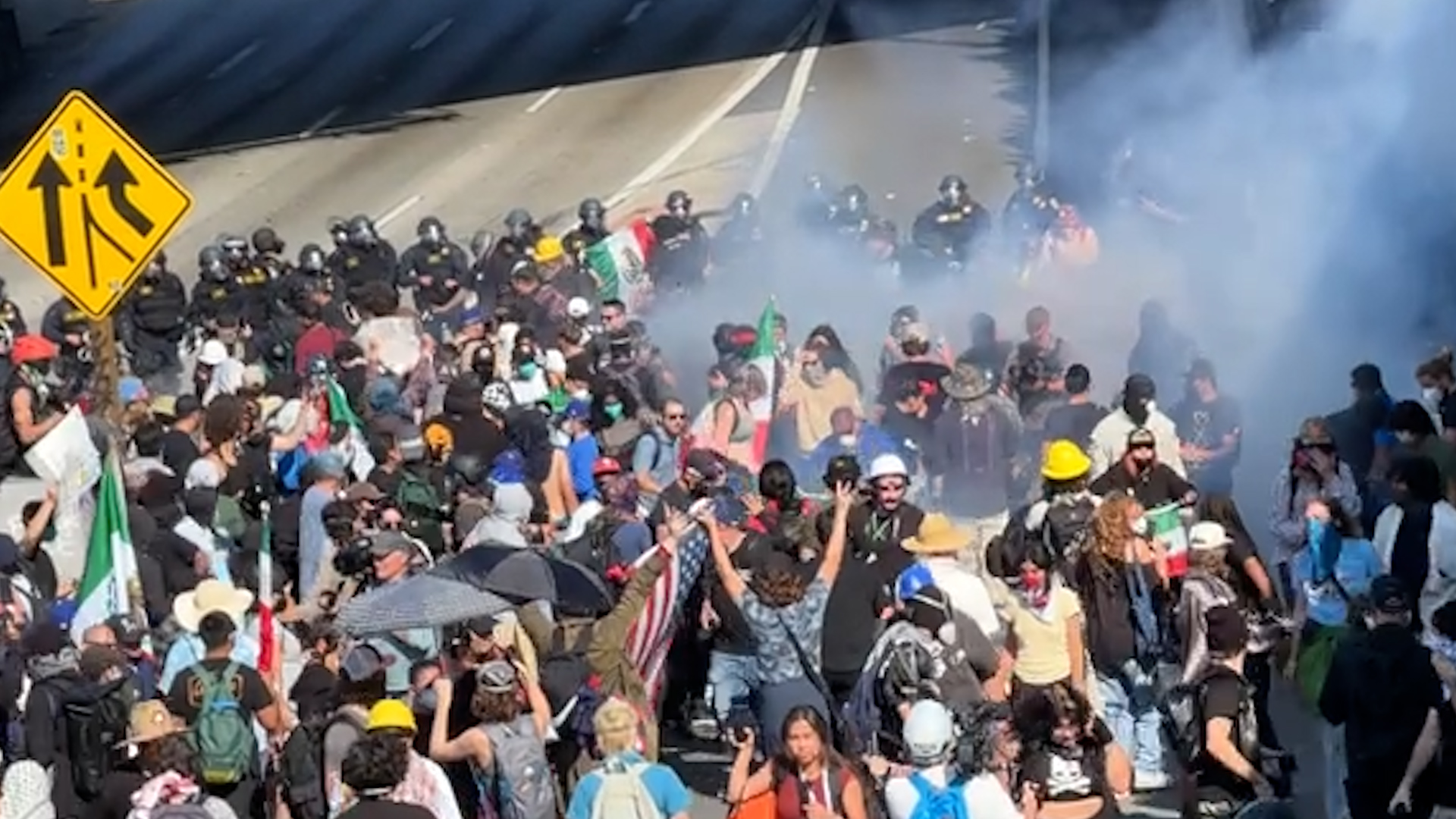 LA protests: California Highway Patrol officers fire tear gas at protesters