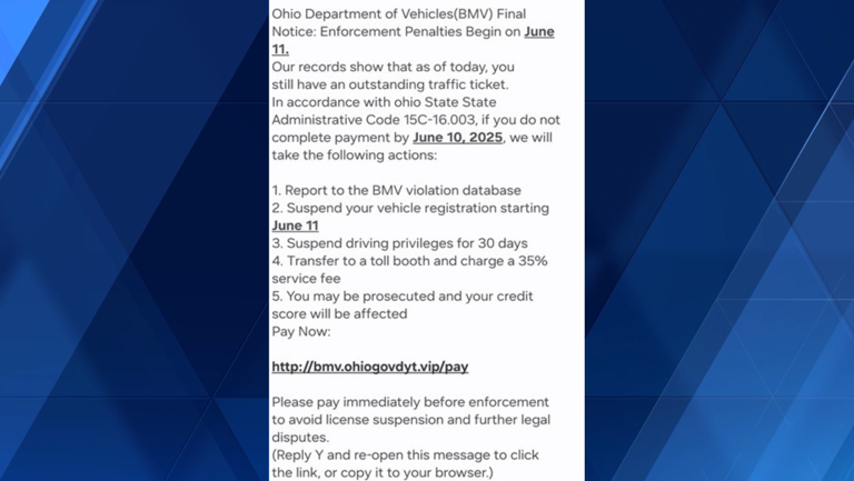 Ohio BMV warns of phishing text scam, claiming unpaid traffic tickets