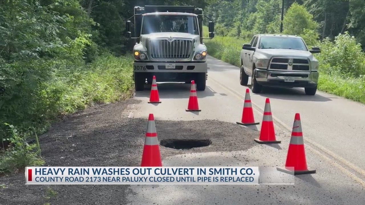 Smith County road closed due to culvert washout, heavy rain