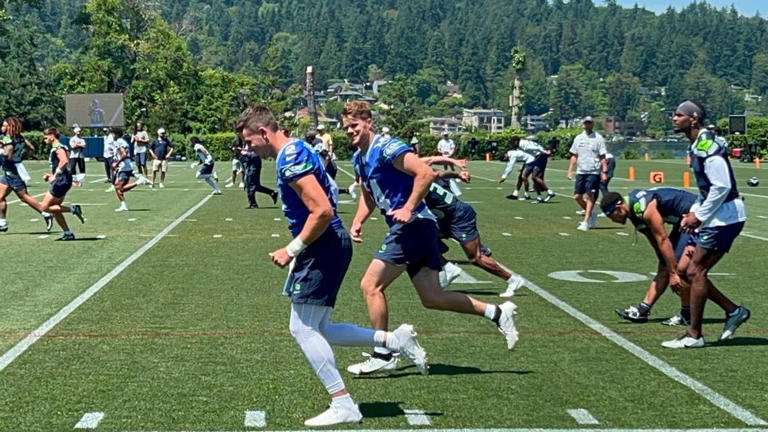 Sam Darnold's first, and biggest, connection as a Seahawk. Jake Bobo's ...