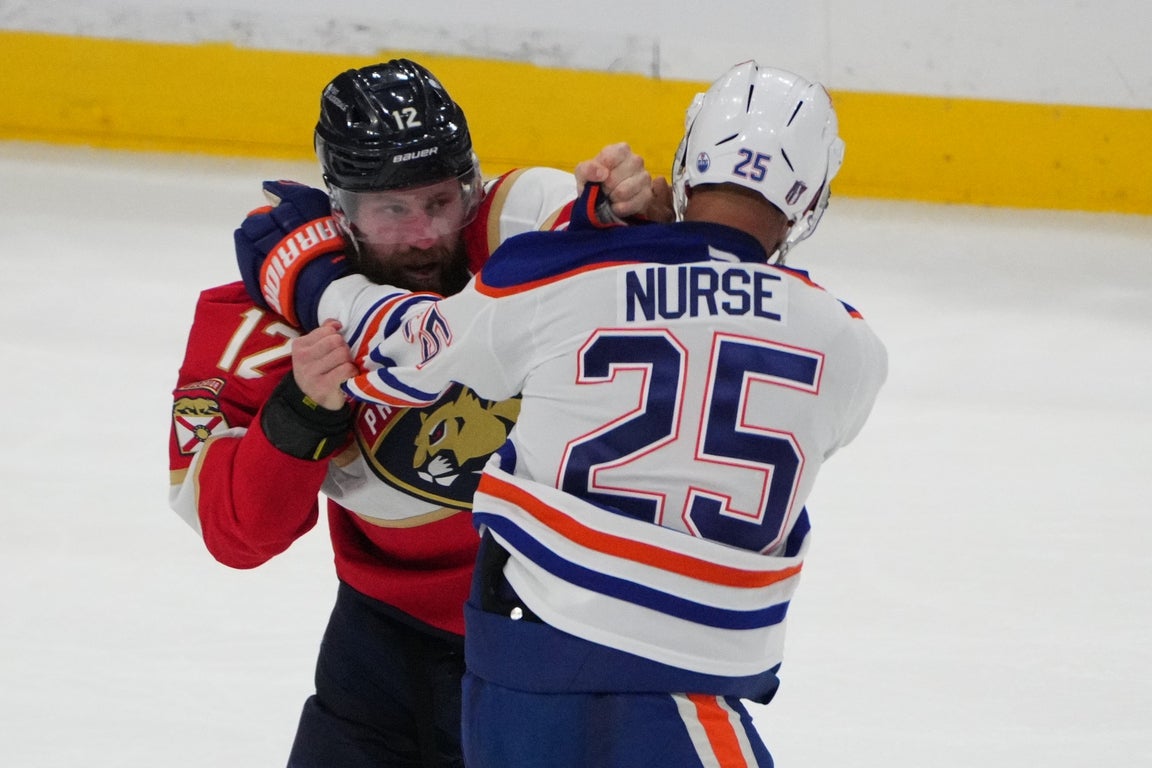 Charged NHL fight photos from the 2025 Stanley Cup playoffs