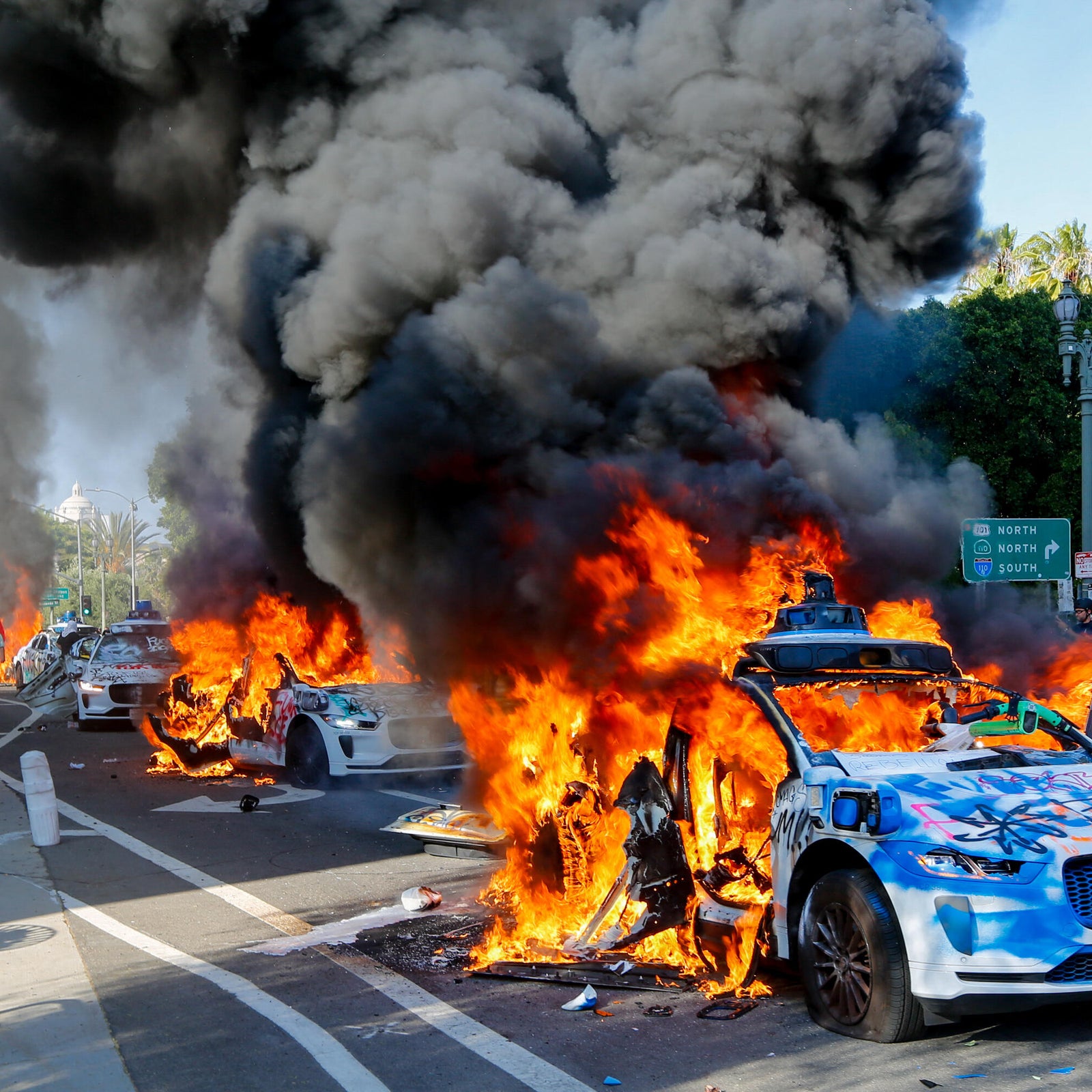Waymo suspends downtown Los Angeles service after 5 cars set on fire