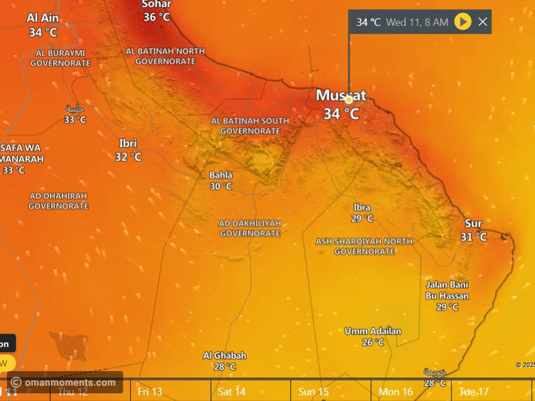Scorching Sun, High UV: Muscat, Oman Weather June 11, 2025