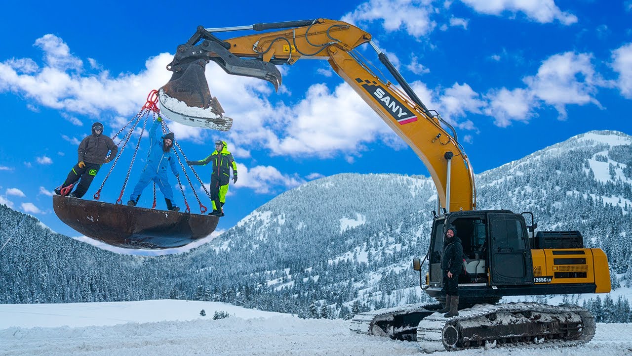 Building a giant wood-fired cauldron hot tub in snowy mountains