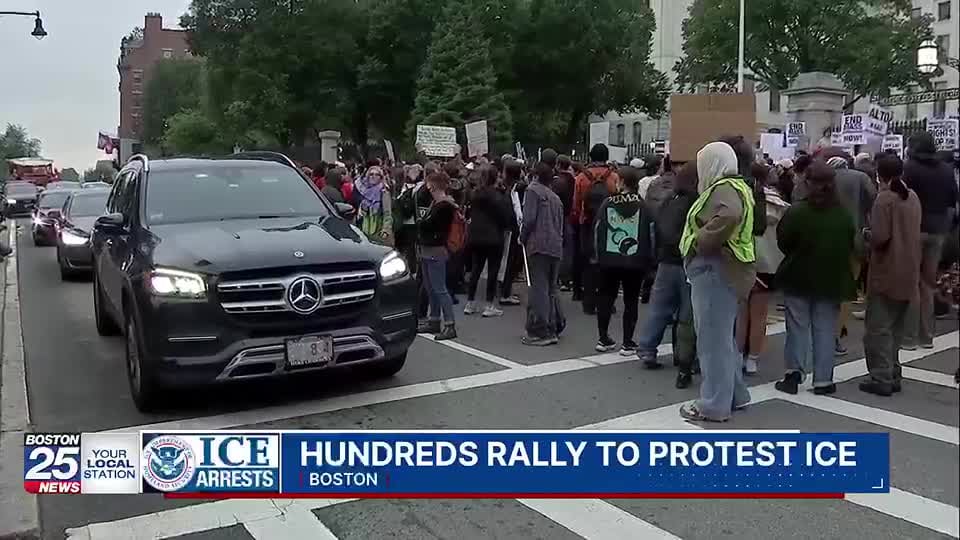 Hundreds take to the streets of Boston protesting ICE operations ...
