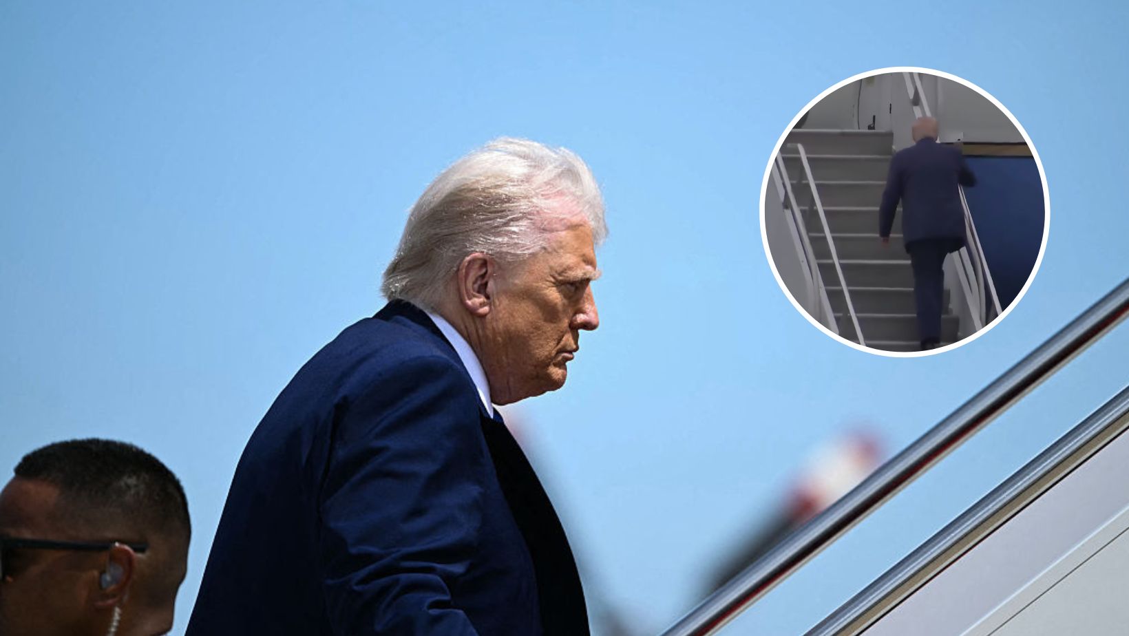 Trump stumbles down the stairs of Air Force One