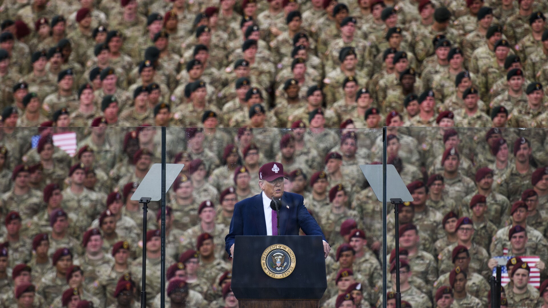 Trump delivers patriotic speech to thunderous applause from military