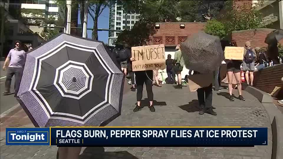 Anti-ICE protesters clash with police outside Seattle federal building