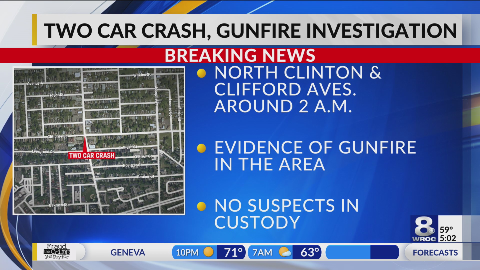 Two-car crash, gunfire under investigation on North Clinton Ave.