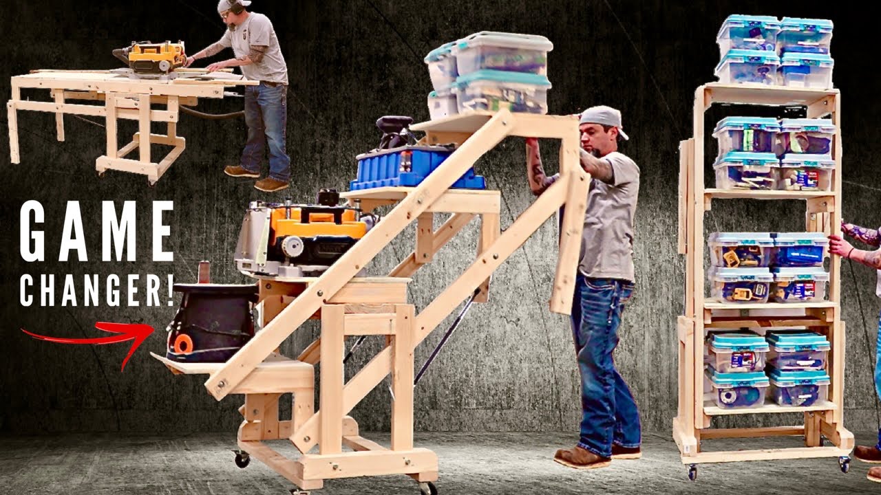 Small shop game changer: Foldable storage shelf & workbench