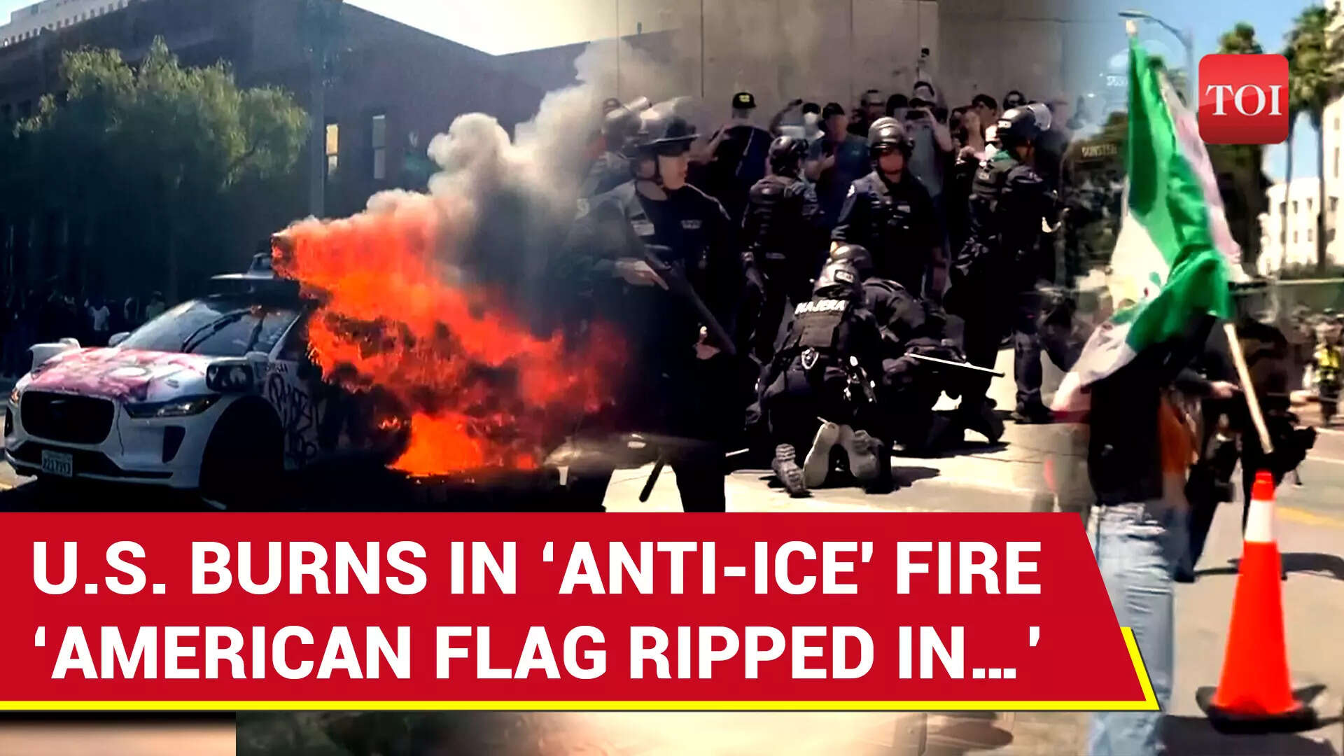 US Riots: American Flag Pulled Down, Set On Fire As Anti-ICE Fire ...