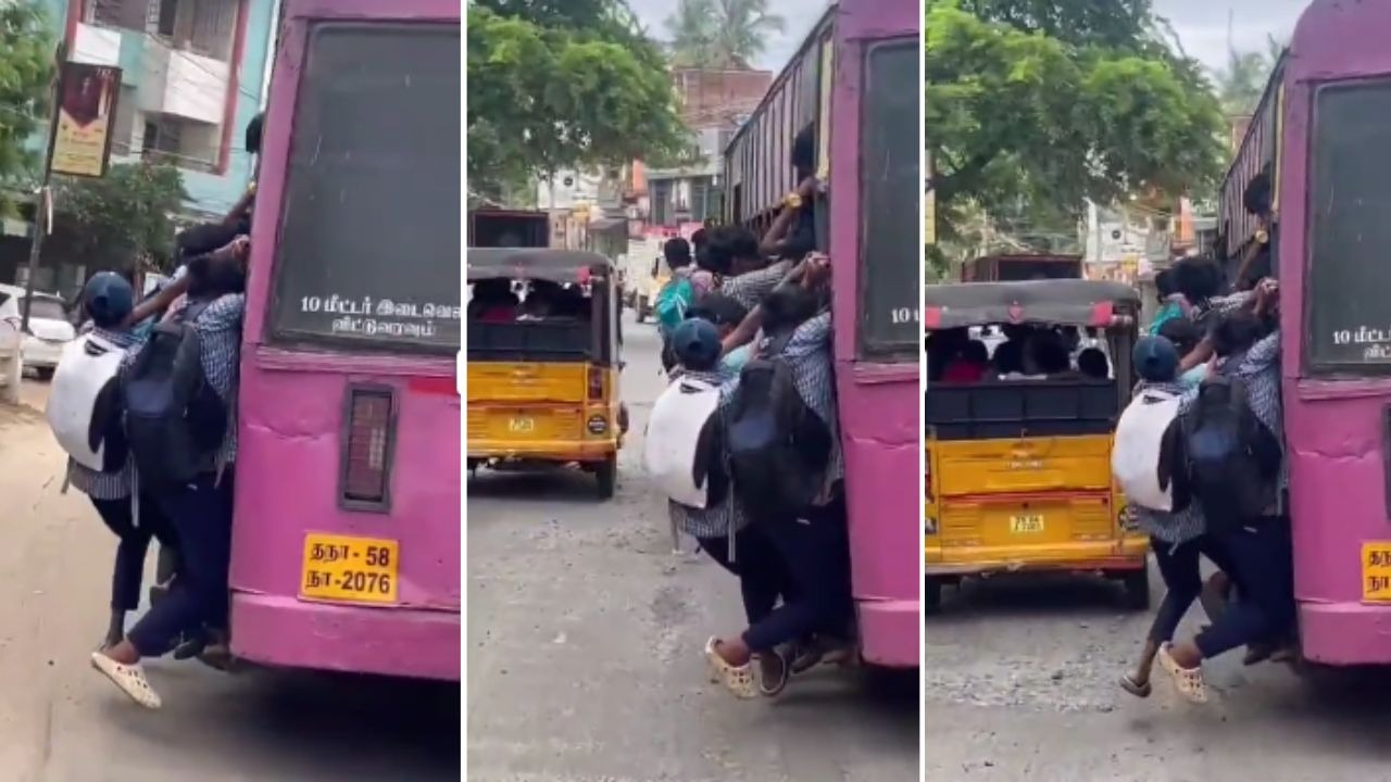 Tamil Nadu student slips off footboard of overcrowded bus, escapes unhurt