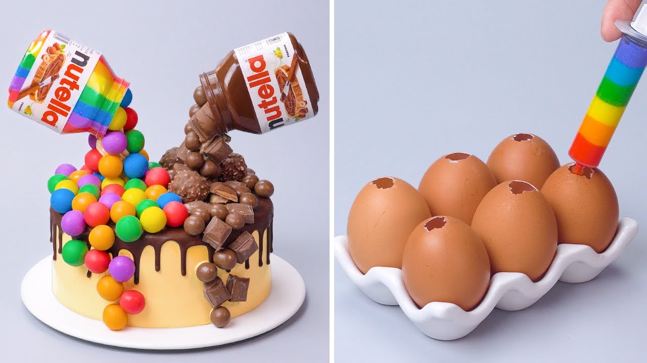 Kue Nutella Rainbow & Telur Isi Jelly | Tutorial Dessert Satisfying! 🍫🌈🥚