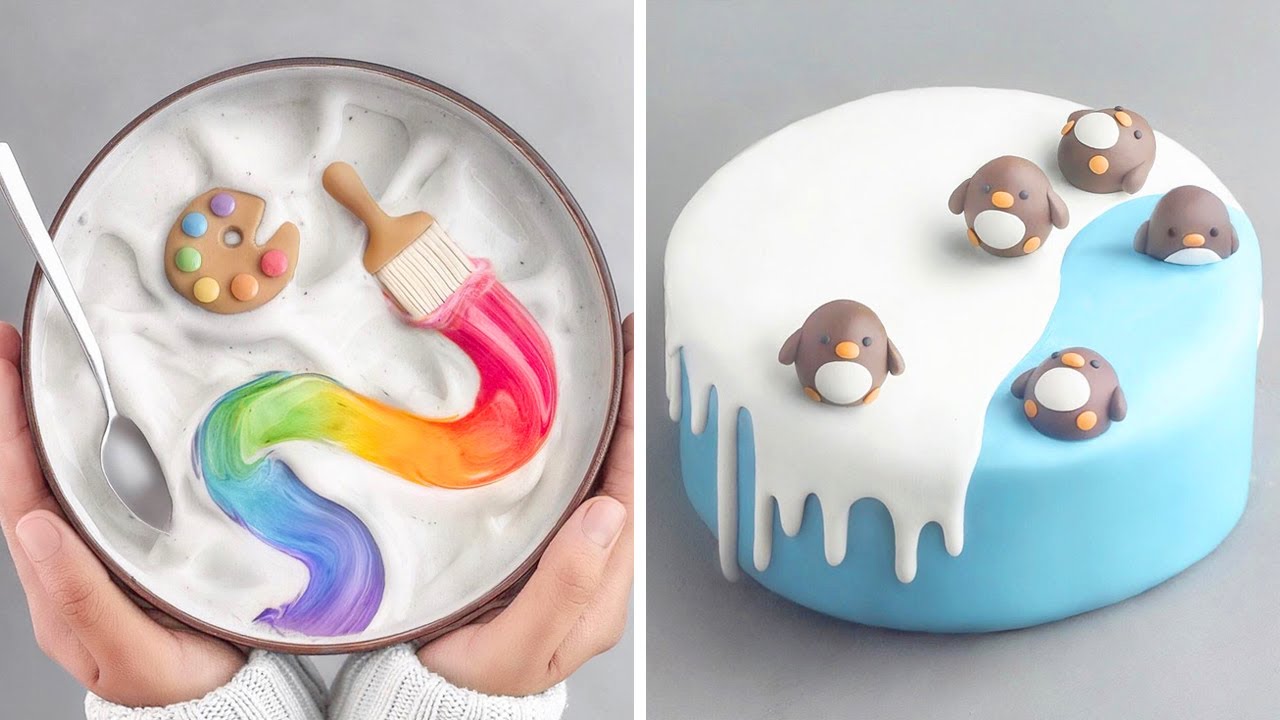 Rainbow Art Bowl & Penguin Glacier Cake 🎨🐧 | Whimsical Dessert ...