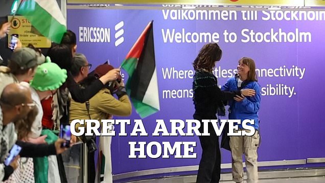 Greta touches back down in Sweden after being deported from Israel