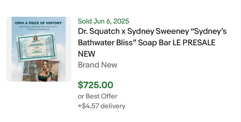 Sydney Sweeney’s used bath water soap reselling for hundreds on eBay