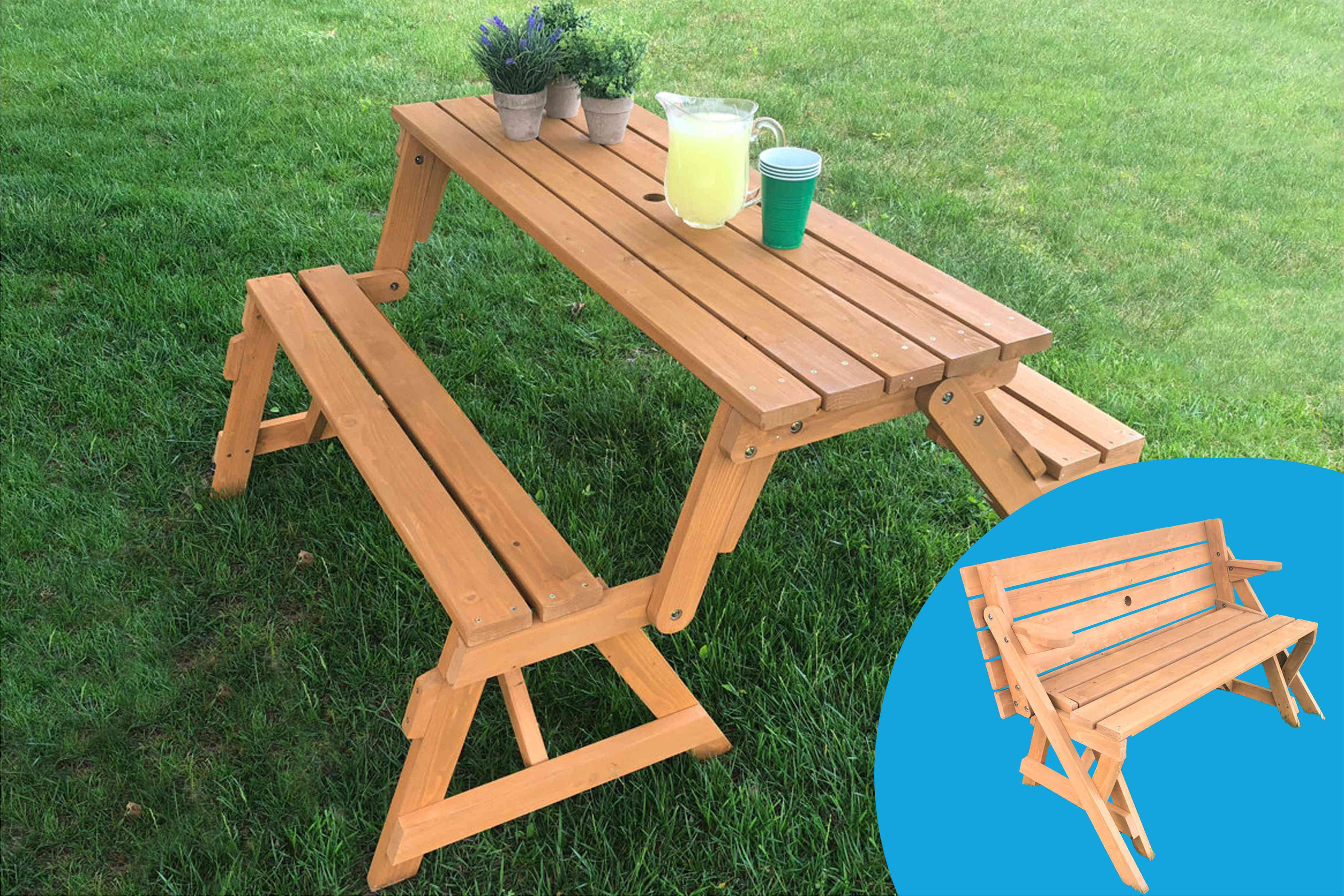 We Found an Outdoor Bench That Converts Into a 4-Seat Picnic Table, and ...